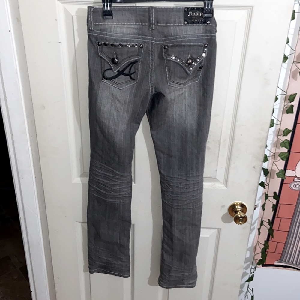 Antique Rivet Gray/Grey Low Rise Skinny Jeans - Gem